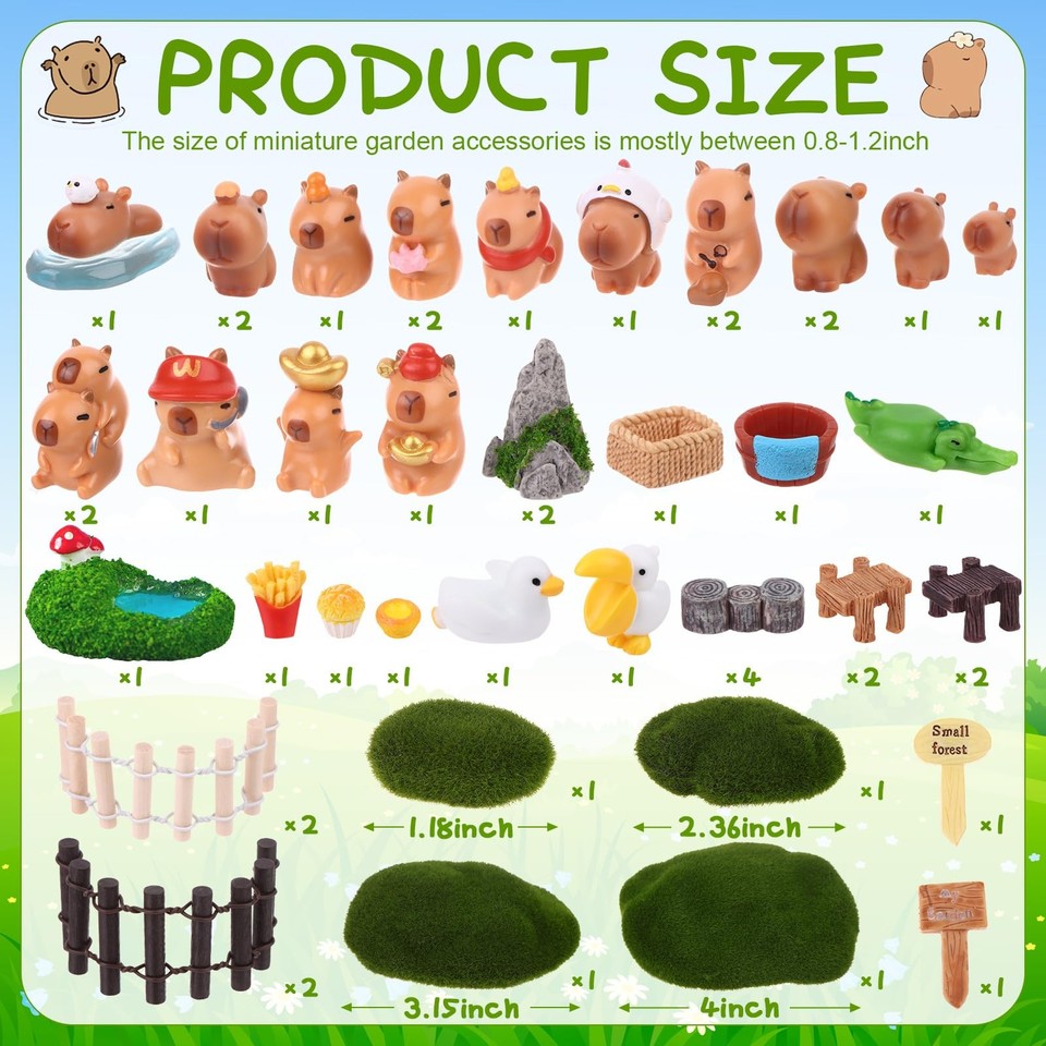 Miniature Furniture 55 Pcs Mini Capybara Figures Playset Capybara Model ...