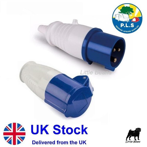 Mains Hook Up Site 3 Pin Plug & Socket 230V 16A IP44 Camping Caravan ...