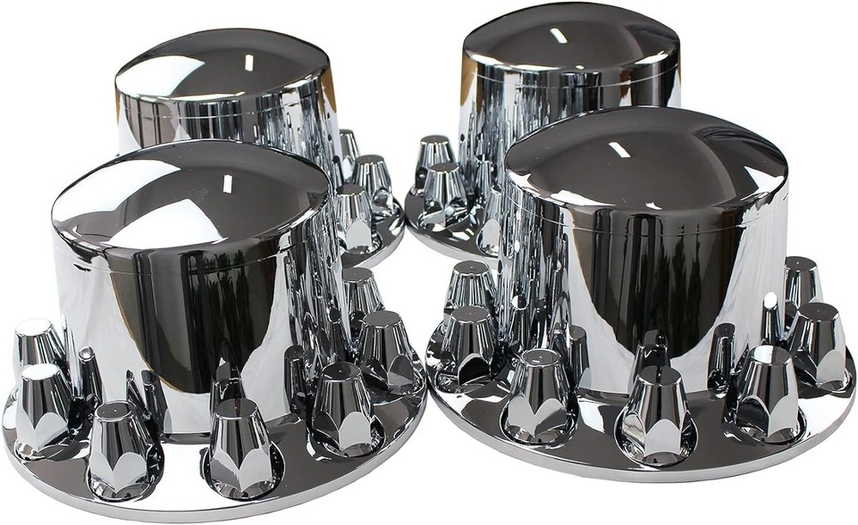 Chrome Hub Cover Semi Truck Wheel Axle Covers Kit 33mm Nut Front & Rear ...