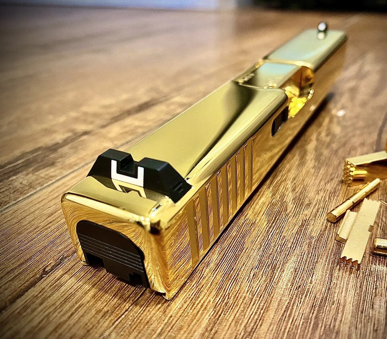NEW 24k Gold Mirror Polished GL0CK 19 OEM G19 Gen 3 Slide Upper + 24k ...
