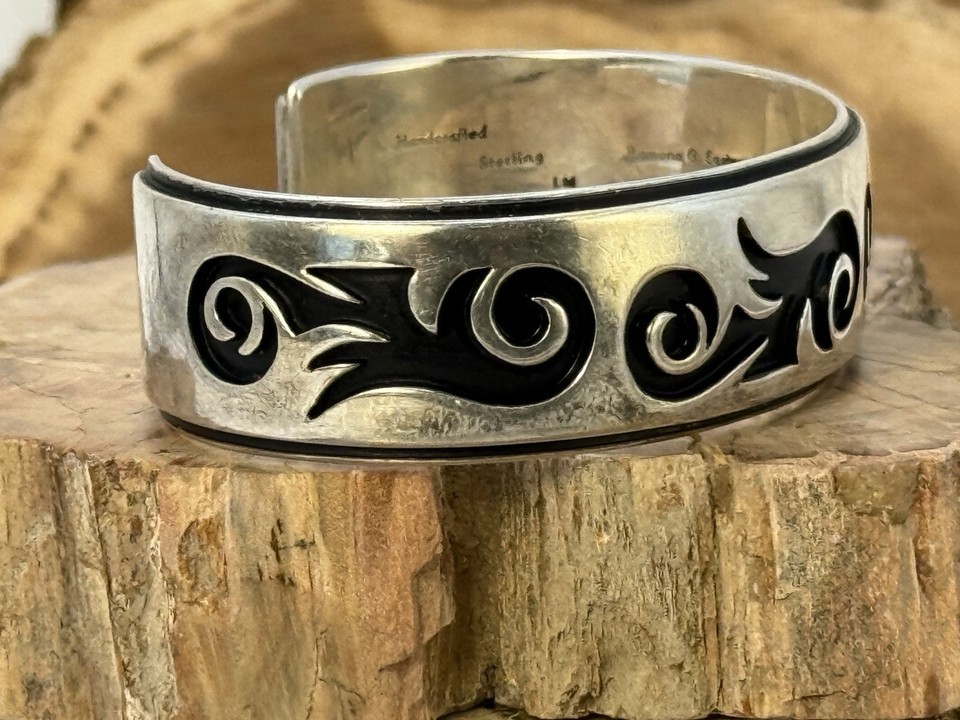 Leonard Maloney Navajo Overlay Sterling Silver Cuff Bracelet--2N25.33 ...