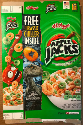 Kellogg's Apple Jacks Jurassic World Park Chiller Cereal Box FLAT EMPTY ...
