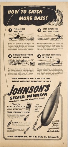 1949 Print Ad Johnson's Silver Minnow Weedless Spoon Fishing Lures ...