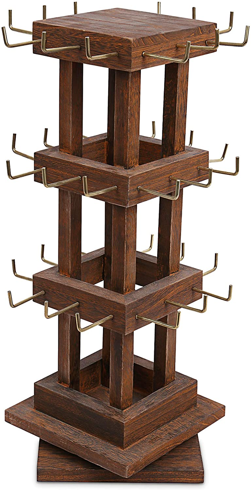 Elegant Wooden Rotating Jewelry Tower-36 Hooks for Earrings, Bracelets ...