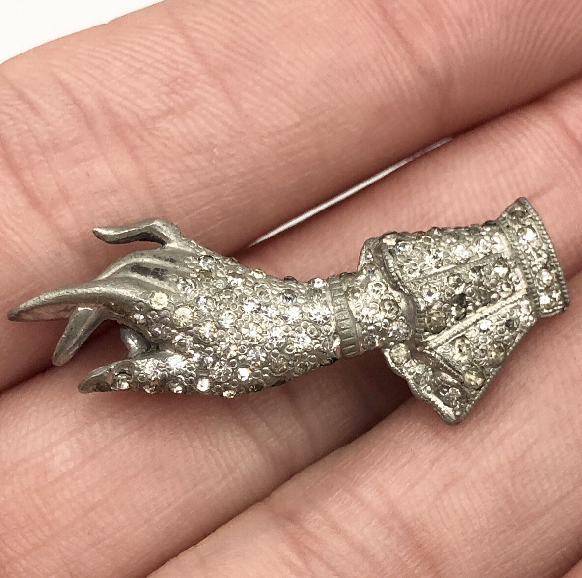 Antique Art Deco Pave Diamanté Rhinestone Hand With B… - Gem