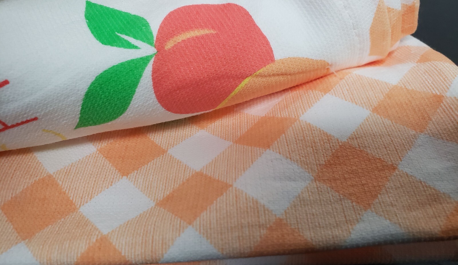 2 DIFFERENT COTTON KITCHEN TOWELS (15"x25") SUMMER GINGHAM, SWEET AS A ...