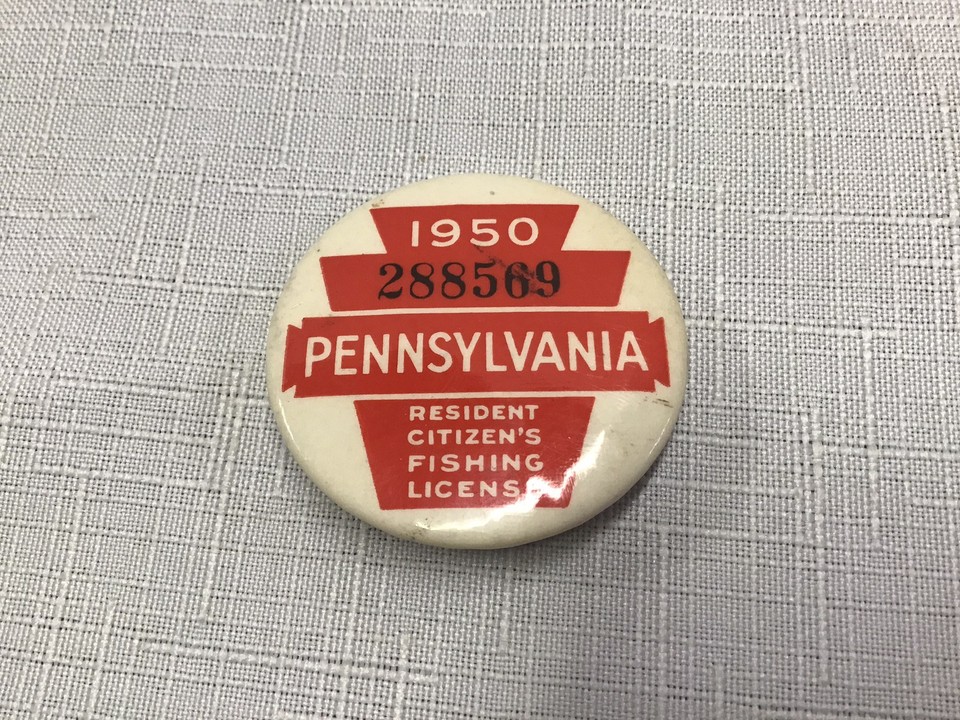 1950 PENNSYLVANIA RESIDENT FISHING LICENSE - BADGE or PINBACK BUTTON ...