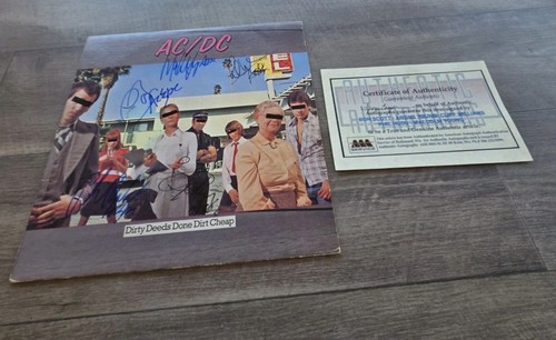 AC/DC Group Signed Autograph Vinyl LP "Dirty Deeds Done Dirt Cheap ...