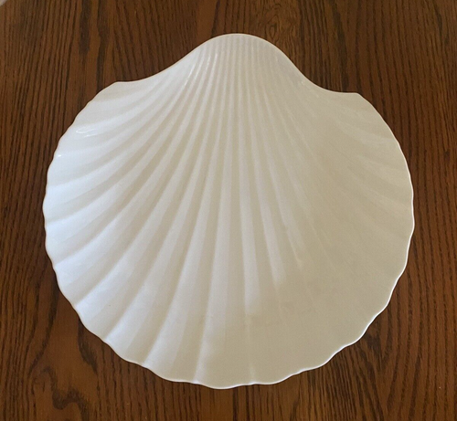 Studio Nova~ Ceramic Sea Shell Serving Tray Platter White Scalloped ...