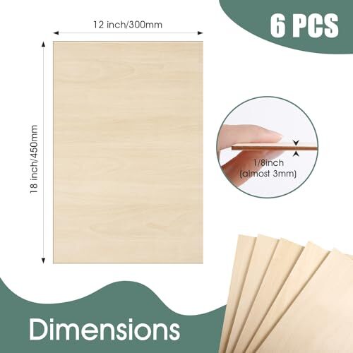 6 Pack Basswood Sheets for Crafts 1/8x12x18 Inch 3mm Larger 6P 12X18X1 ...