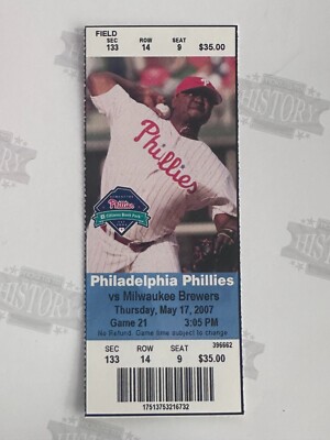 2007 Milwaukee Brewers at Philadelphia Phillies Ticket 5/17/07 | eBay