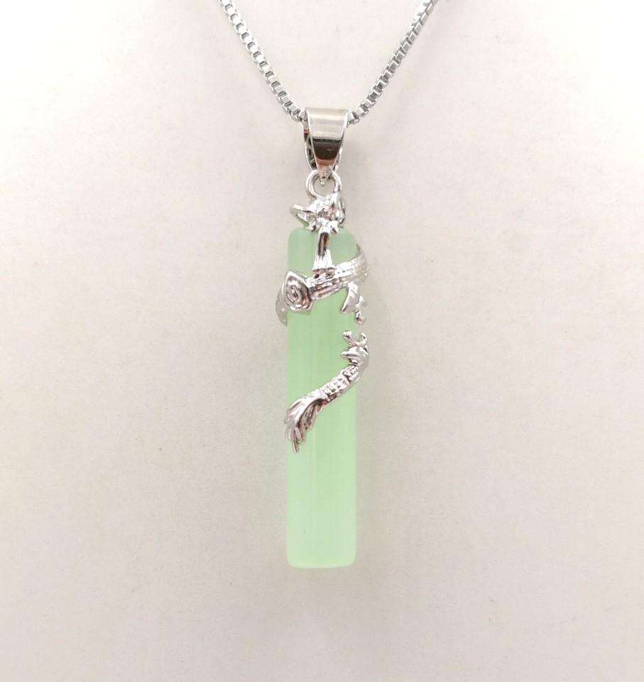 Multicolor Green Purple Jade Agate Dragon Pillar Column 18KGP Pendant ...