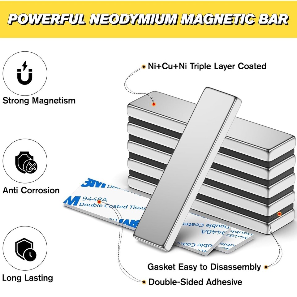6 Pack Super Strong Bar Magnets Heavy Duty, Large Flat Magnetic Strips ...