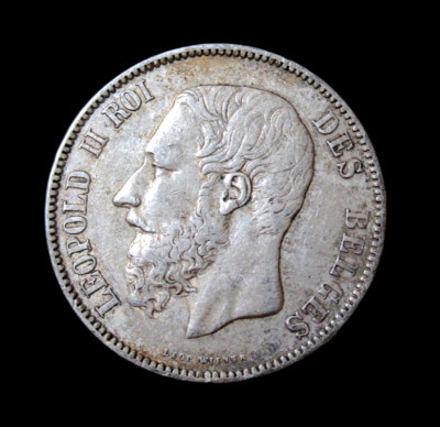 Belgium 1871 King Leopold II Lion Genuine 5 Francs Silver Coin | eBay