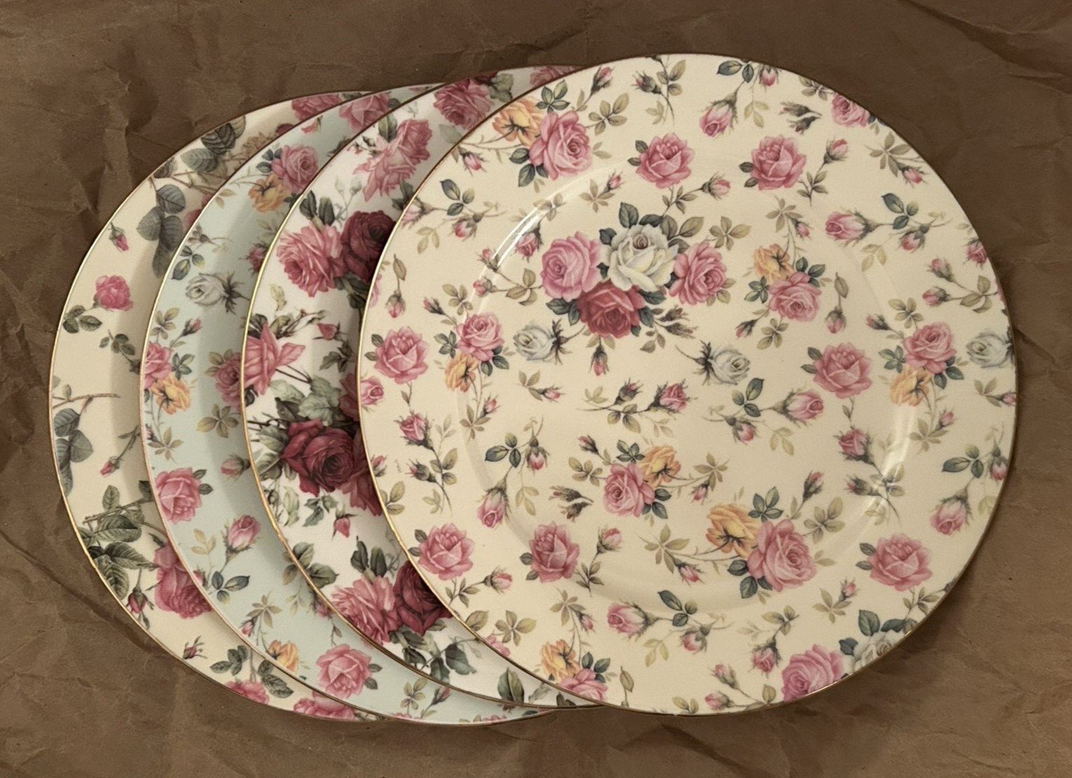 Grace Teaware ~ Set of 4 Assorted Chintz 8" Salad / Dessert Plates ...