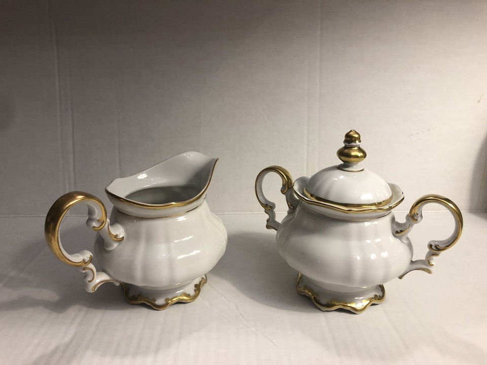 Vintage Hutschenreuther Bavaria Brighton Sylvia White w Gold Trim Sugar ...