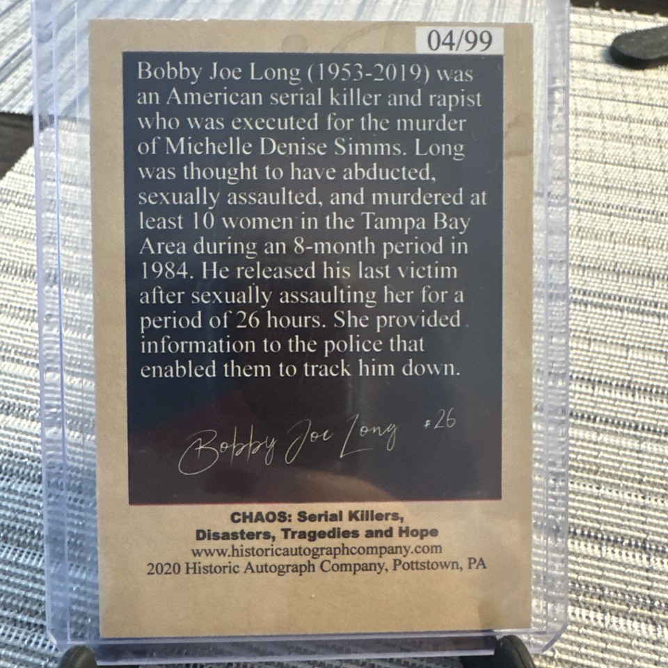 Historic Autographs Chaos 2020 Bobby Joe Long # 26 Serial 04/99 | eBay