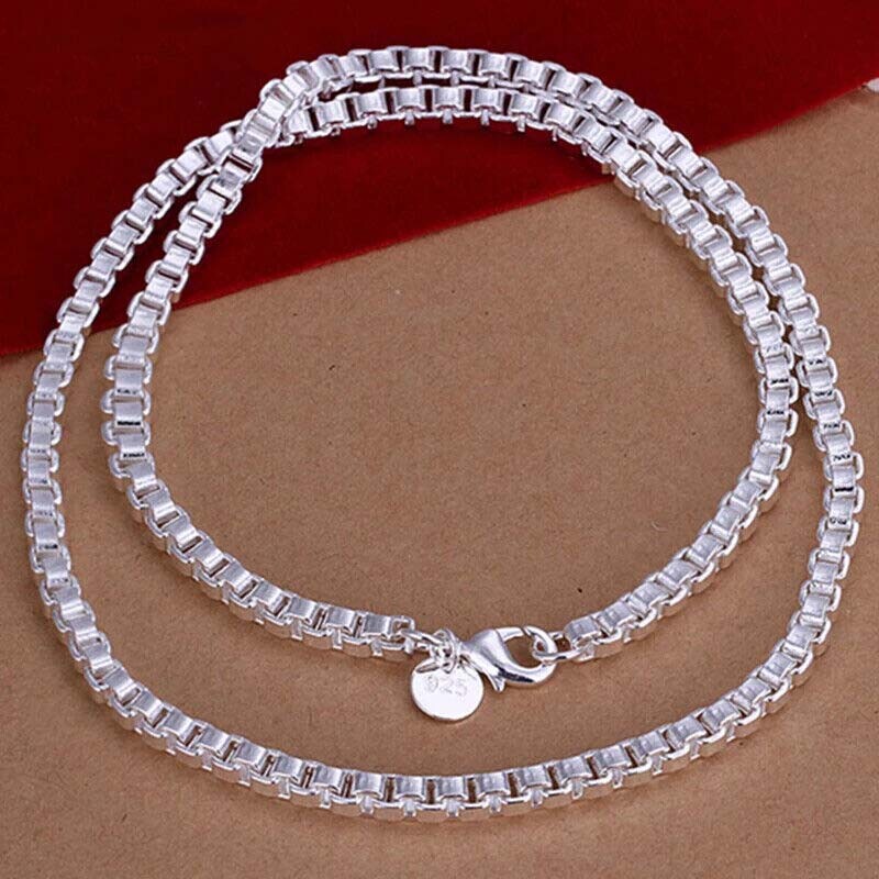 925 Sterling Silver 5mm Box Chain Necklace Unisex Wedding Party Jewelry ...