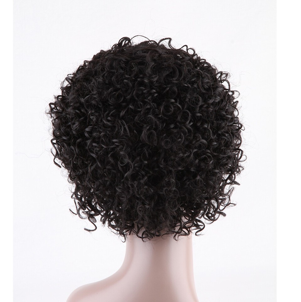 Short Peruvian Curly Human Hair Wigs with Bangs Kinky Curly Afro Wigs ...