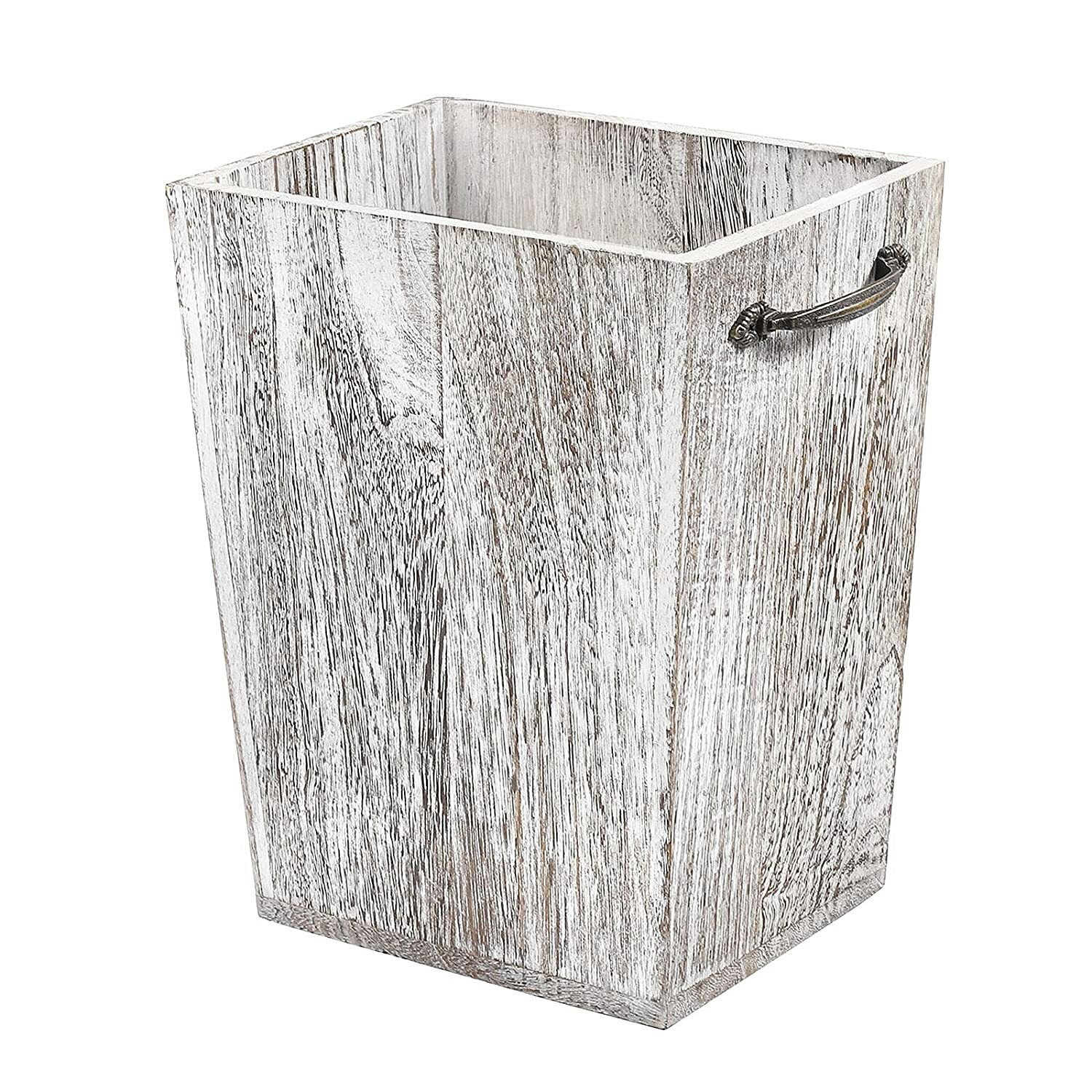Wood Waste Basket Rectangular Garbage Container Trash Can With Double ...