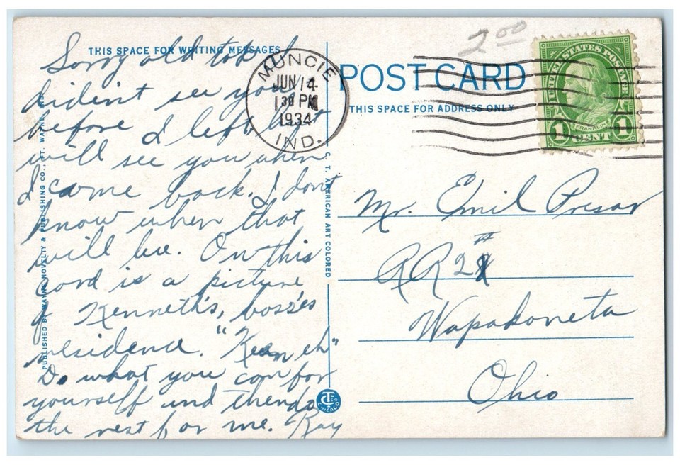 1934 Hazelwood The Kitselman Residence Ducks Muncie Indiana IN Vintage ...