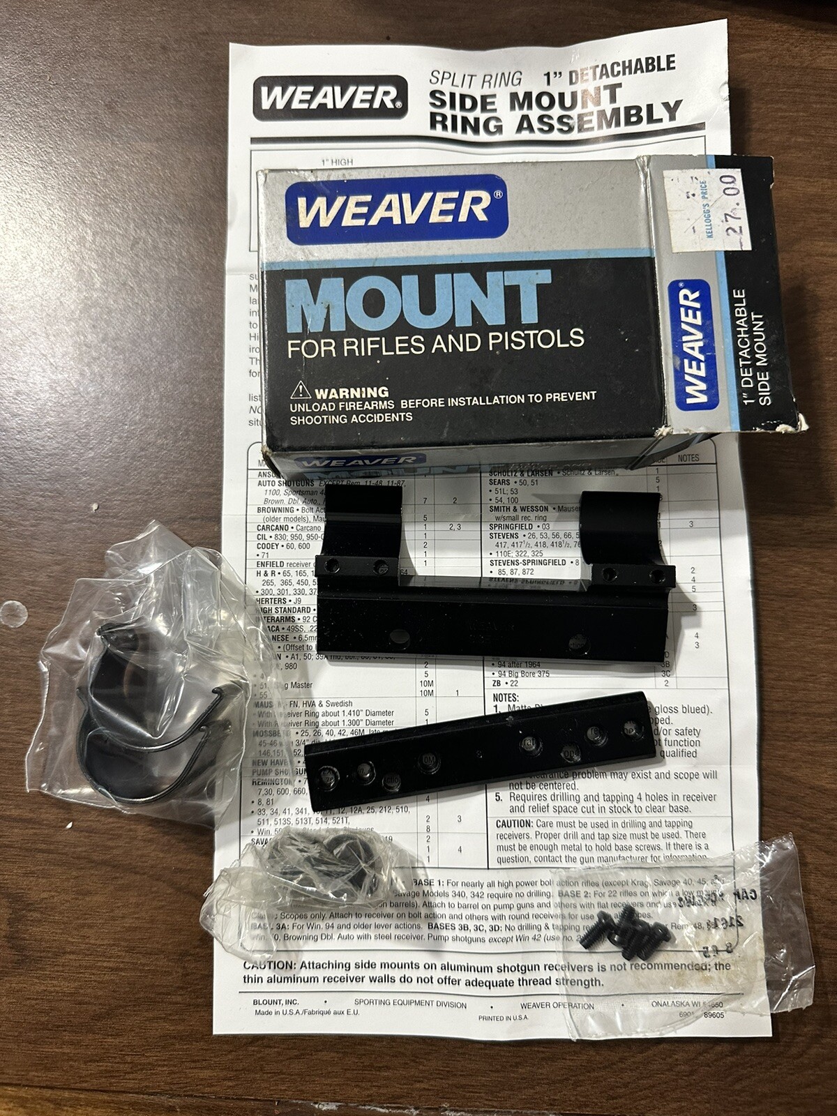 NOS Weaver Detachable Side Mount Side Mount For 1" High Bracket & Rings ...