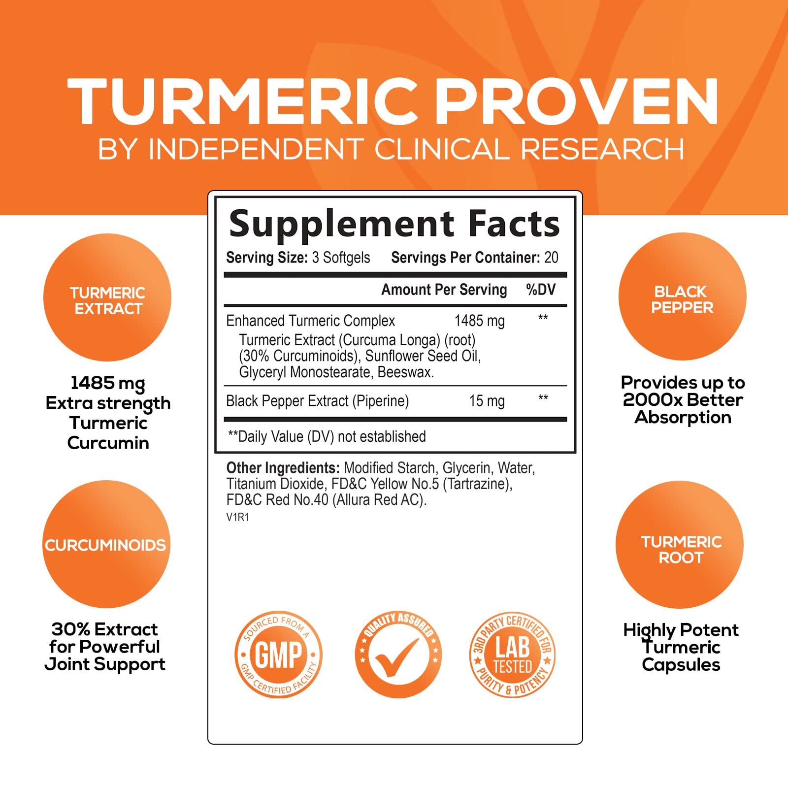 Turmeric Curcumin Softgels 1500mg Extra Strength with Black Pepper | eBay