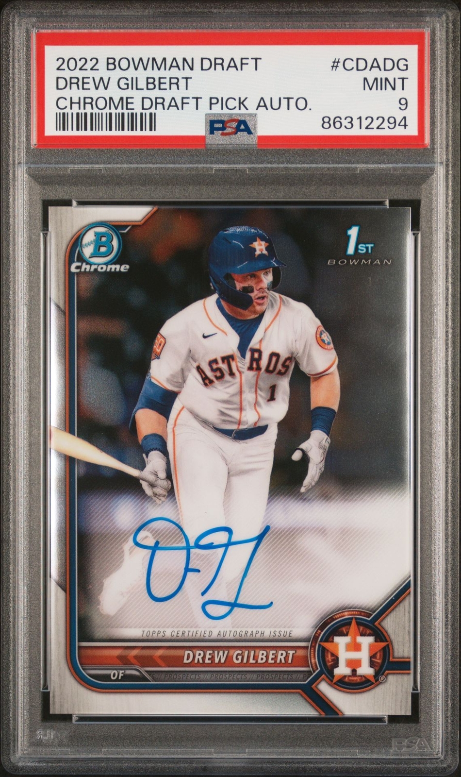 PSA 9 DREW GILBERT AUTO 1st 2022 Bowman Chrome Draft ASTROS Rookie RC ...