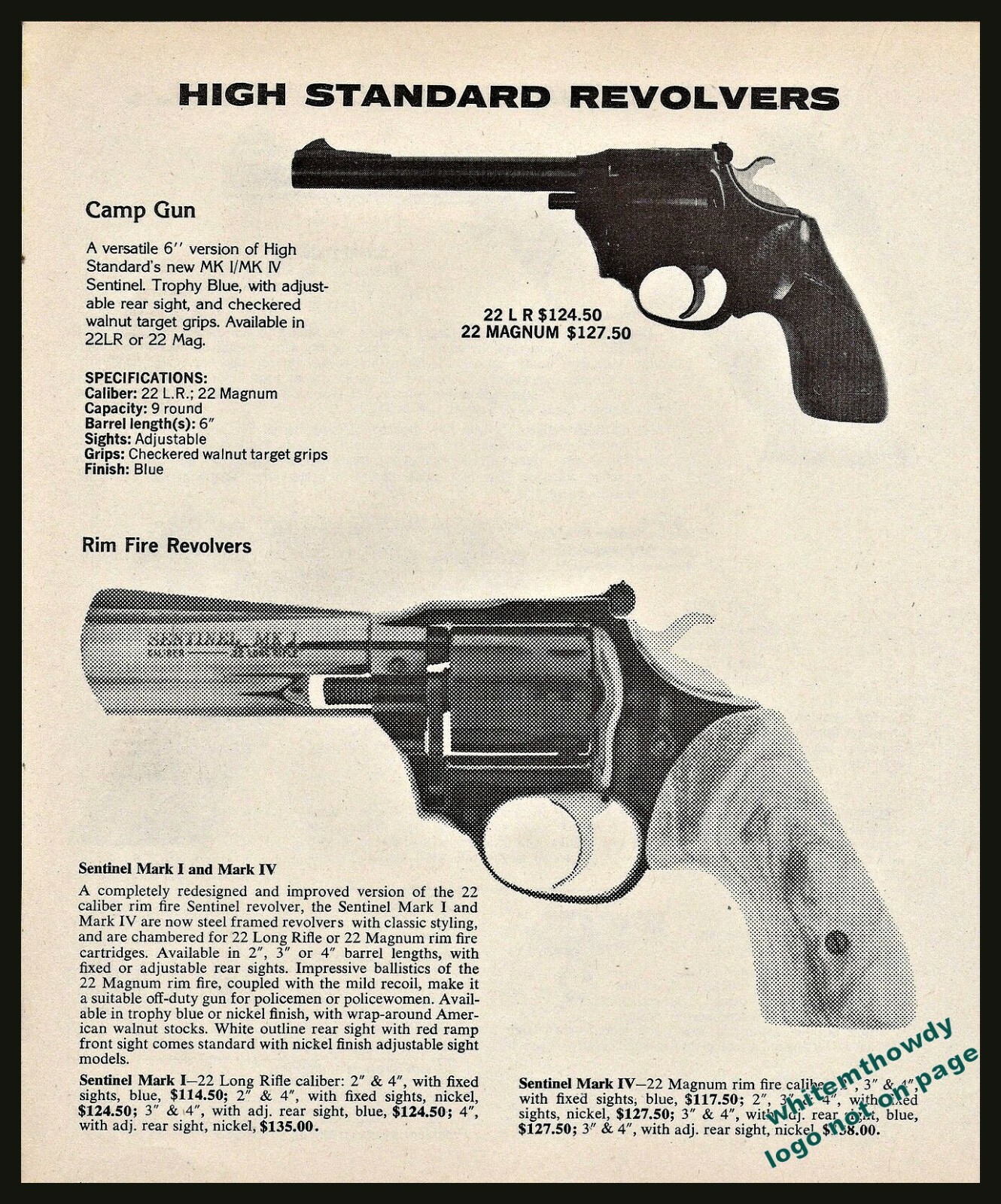 1978 HIGH STANDARD Camp Gun & Sentinenal Mark IV Revolver PRINT AD | eBay