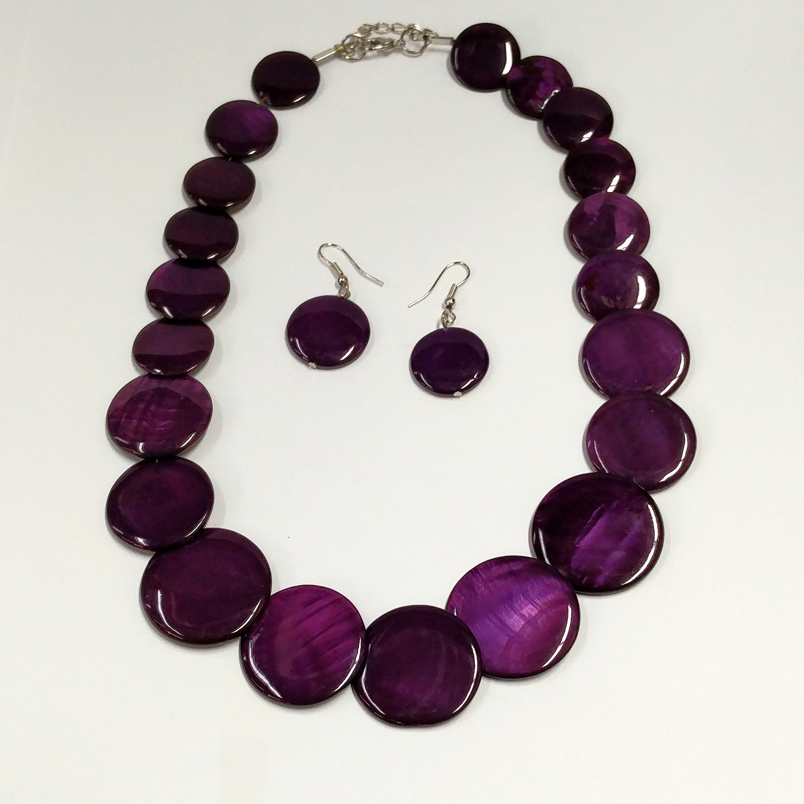 Fashion Trend Shimmy Shell Disc Shape Necklace With Dangle Earrings Set ...