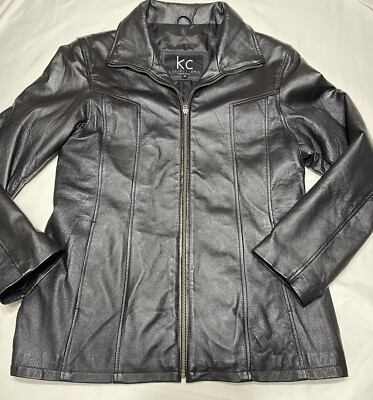 KC Collections Women’s Small Biker Black Leather Jacket Full Zip With ...