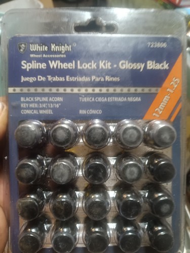 White Knight Spline Wheel Lock Kit - 14mm-1.50 Glossy Black 743809 ...