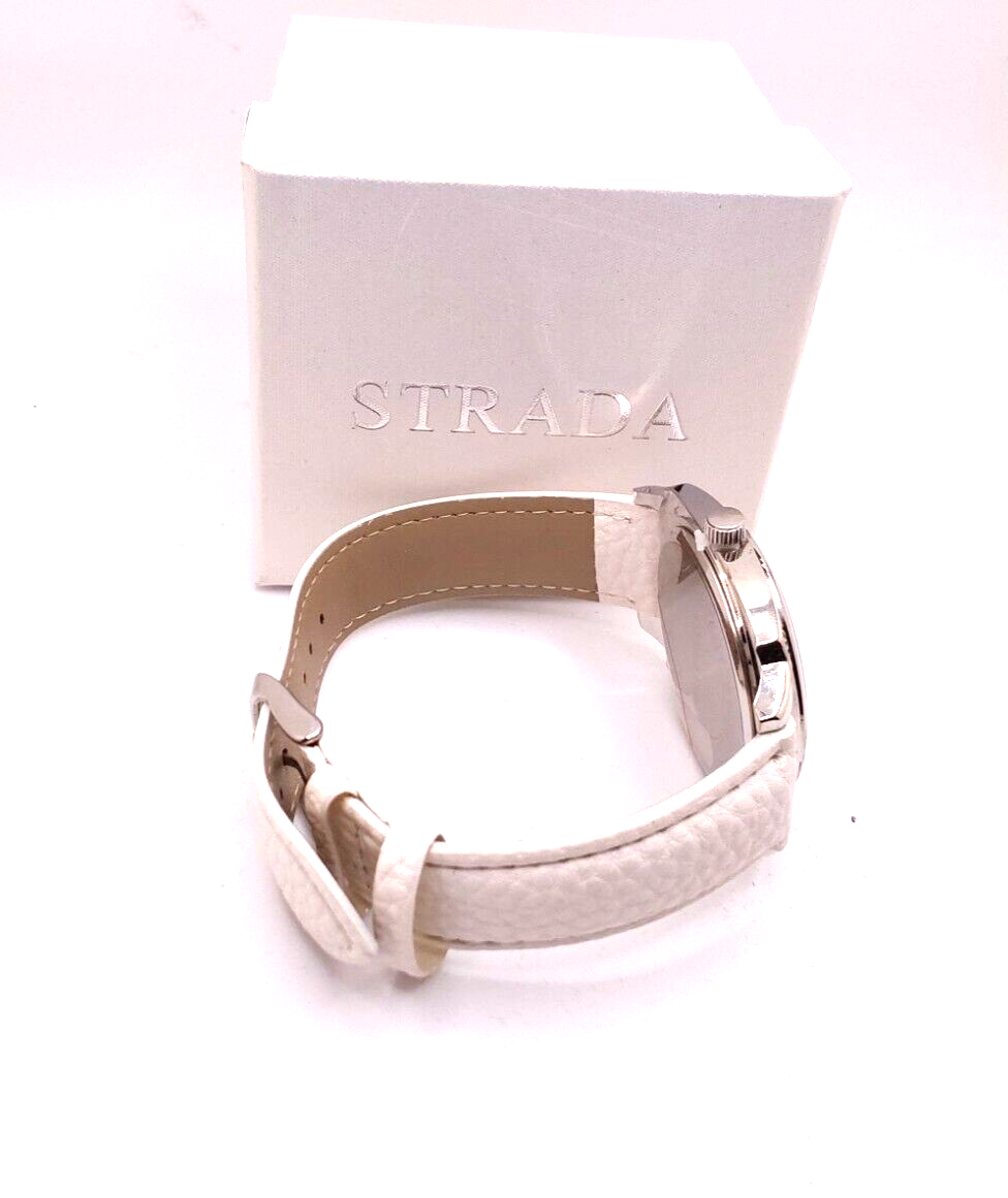 Strada Japanese Movement Cross Pattern Dial Watch & White Vegan Leather ...