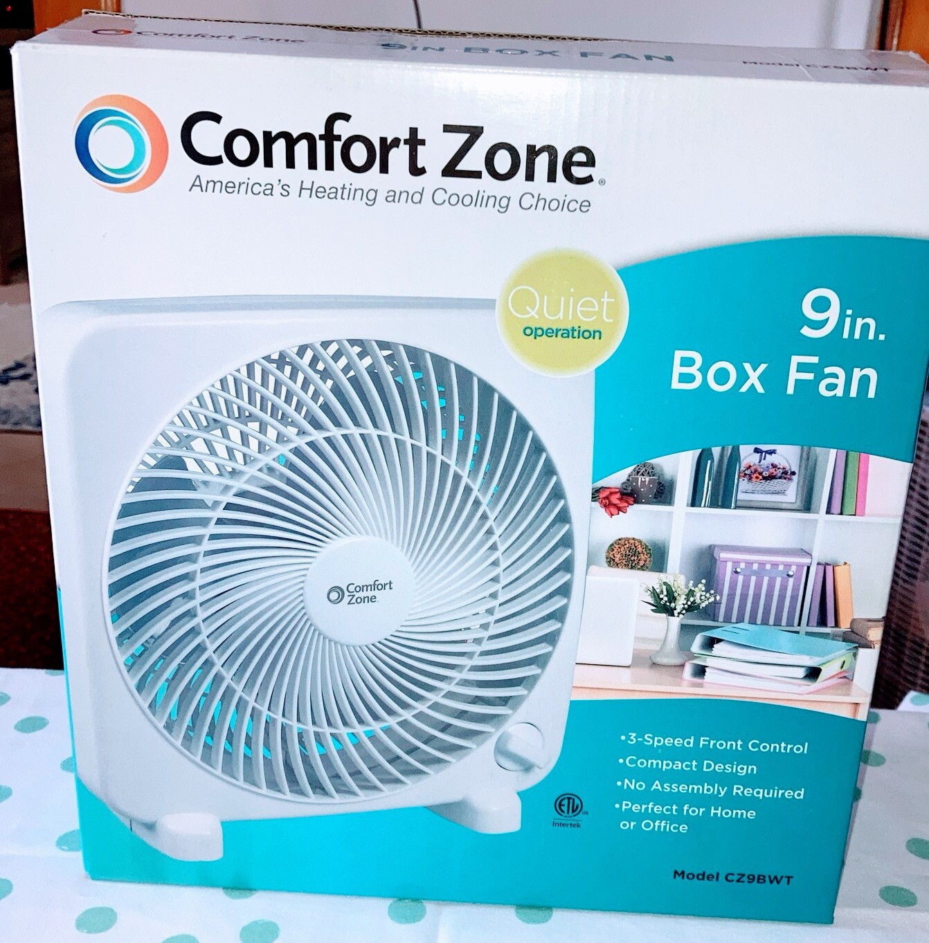 Comfort Zone 9" Electric Portable 3-Speed Quiet Box Fan | eBay
