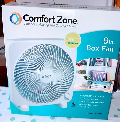 Comfort Zone 9" Electric Portable 3-Speed Quiet Box Fan | eBay