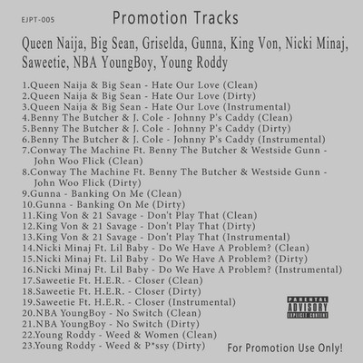Rap/R&B.. White CD. Gunna, King Von, Saweetie, NBA YoungBoy, Queen ...