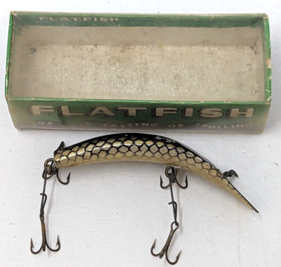 HTF Vintage Helin Flatfish T4 LAS Gold Scale Wood Crankbait Fishing ...