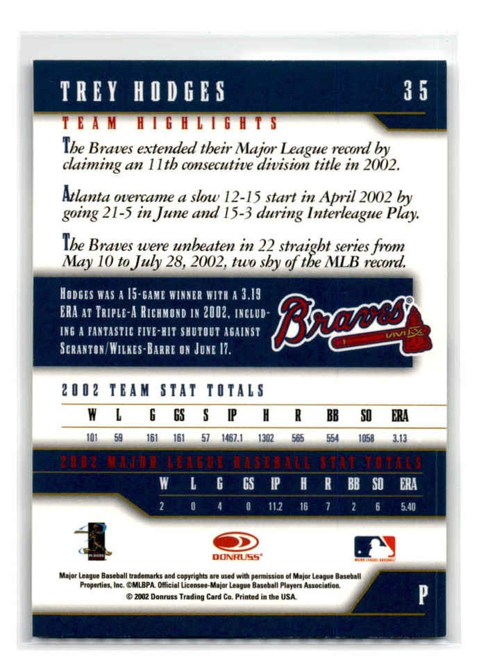 2003 Donruss Team Heroes - #35 - Trey Hodges - Atlanta Braves | eBay