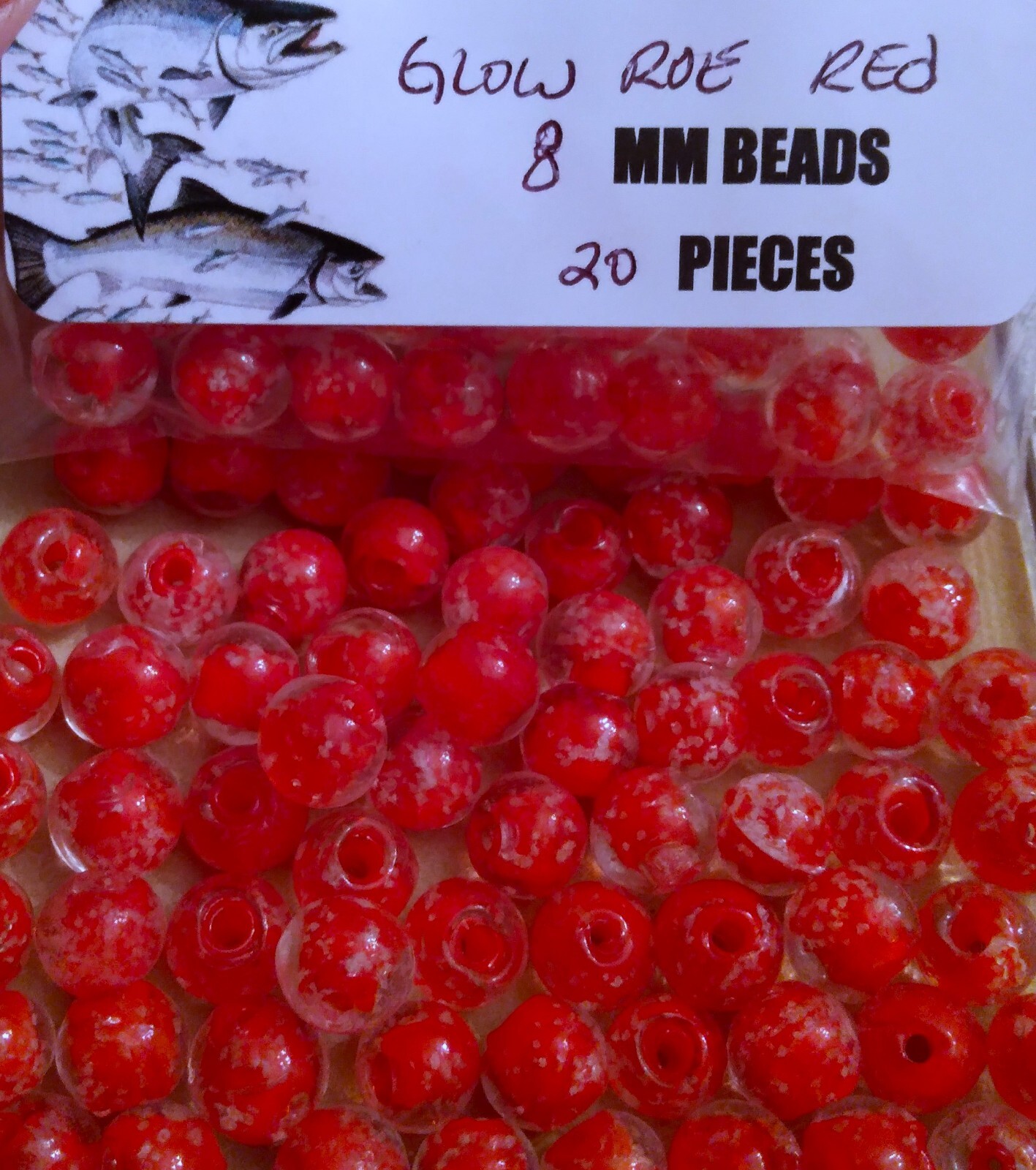 Fishing Premium Trout/Salmon/Steelhead Beads 8mm 20ct GLOW ROE RED ...