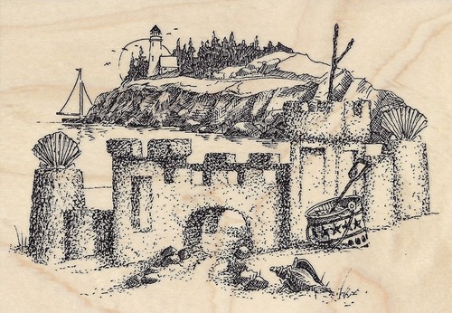 Sand Castle Lighthouse Wood Mounted Rubber Stamp Impression Obsession ...