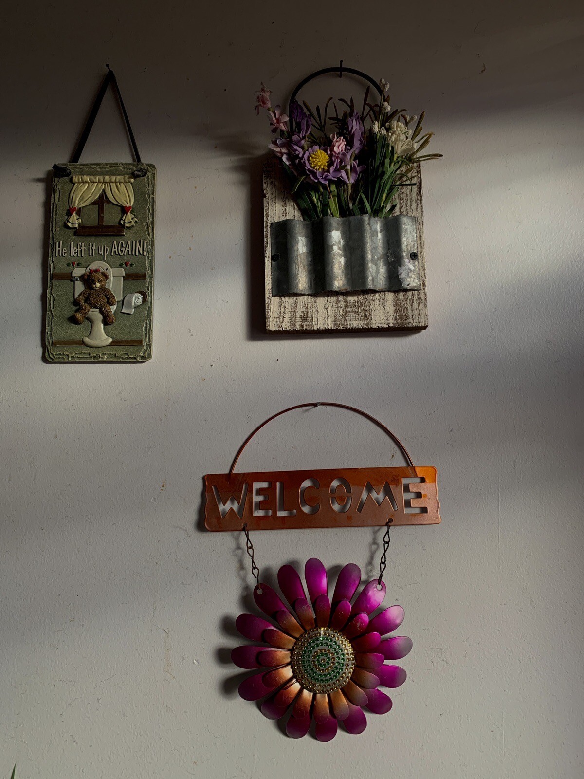 Welcome PURPLE Flower Hanging Metal Sign Decorated with Gems Middle ...