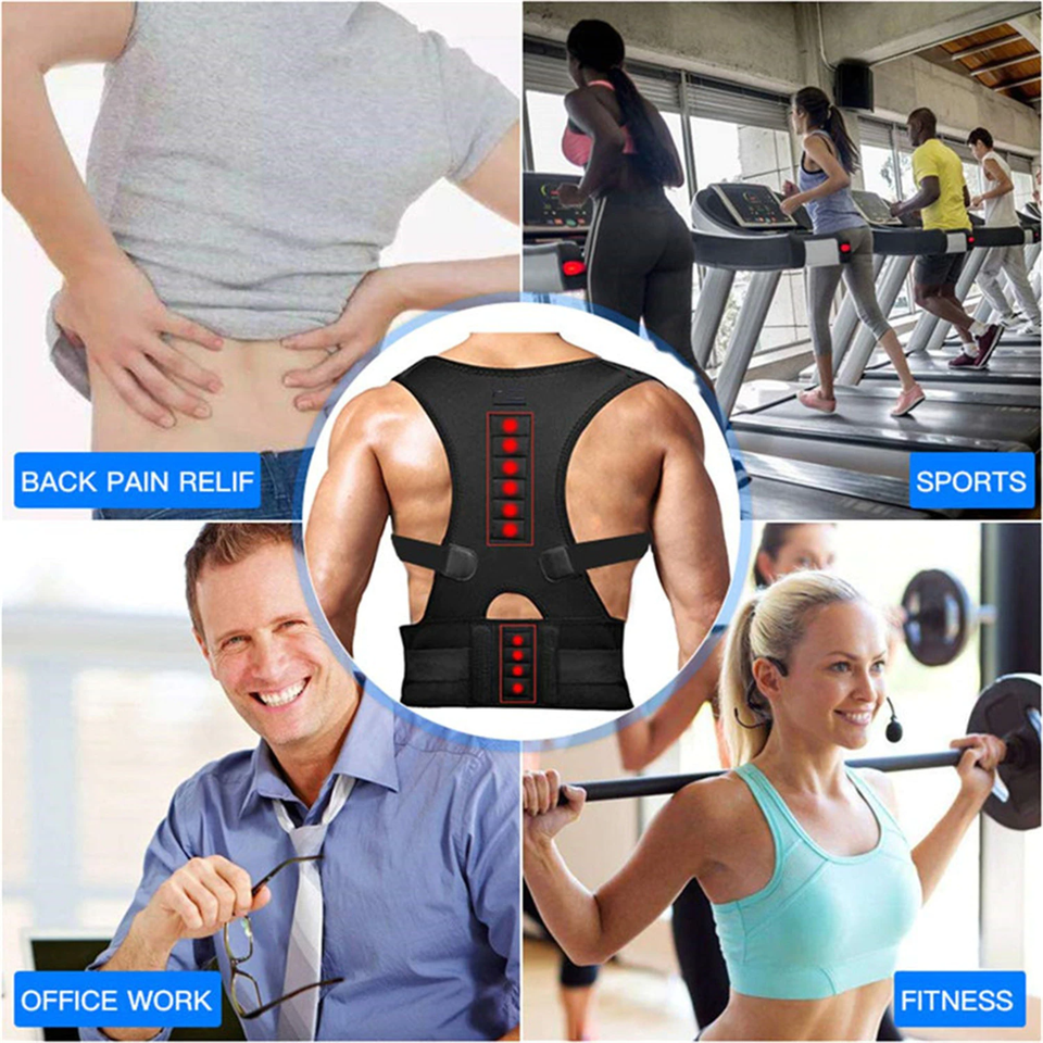 Posture Corrector Support Magnetic Back Shoulder Brace Belt Band For ...