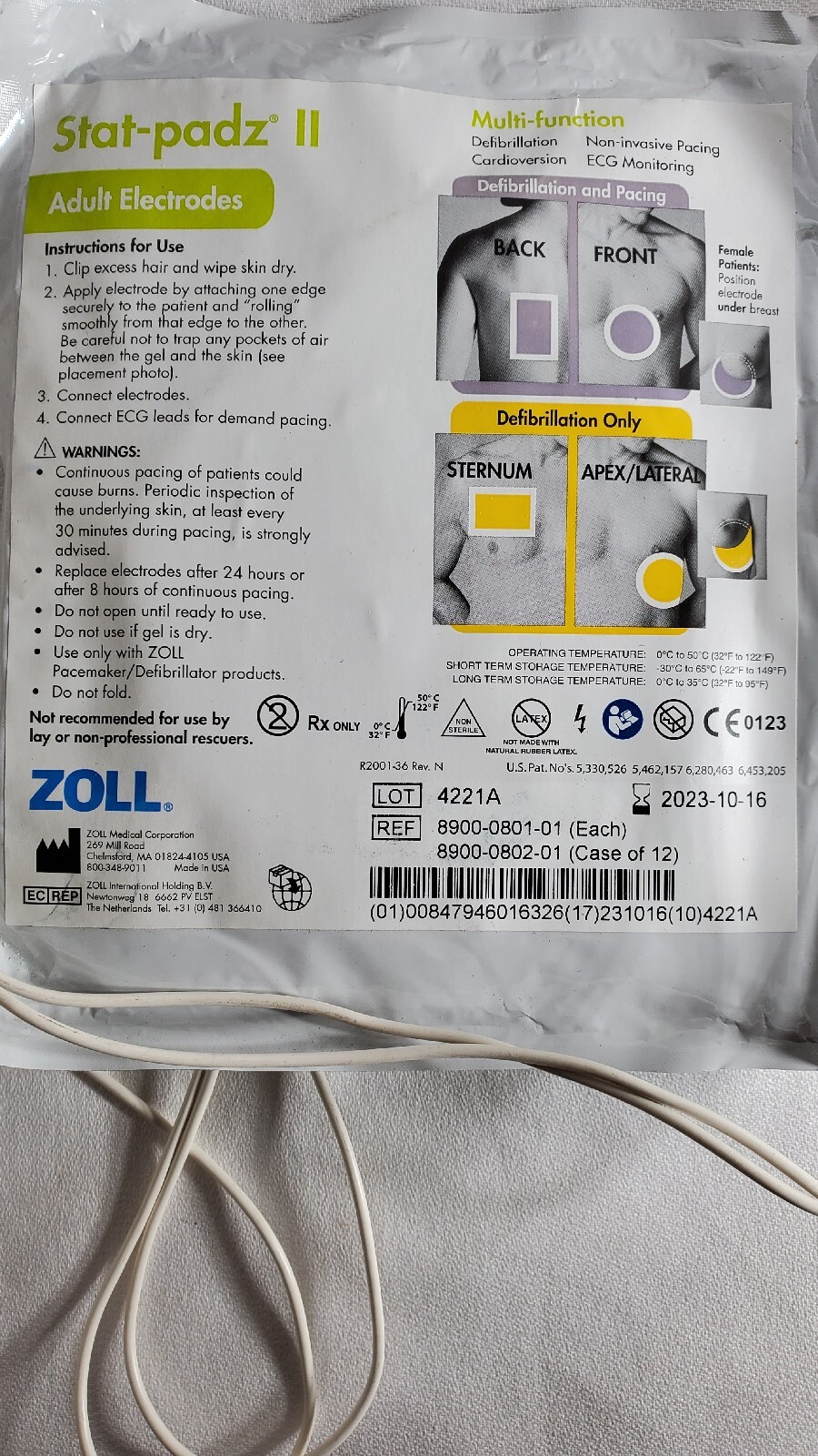 ZOLL STAT PADZ Defibrillator Electrode Pads - 8900-0802-01 for sale ...