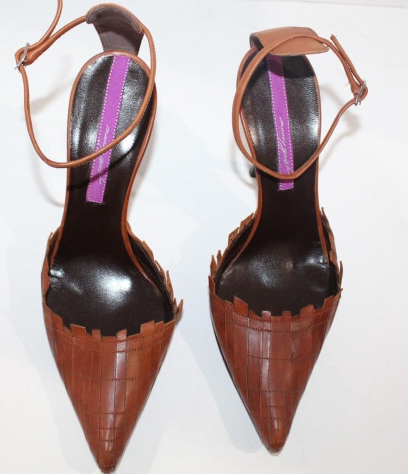 NANCY GEIST CLOSED TOE POINTED HEELS SHOES ANKLE STRAP BROWN ITALY SIZE ...