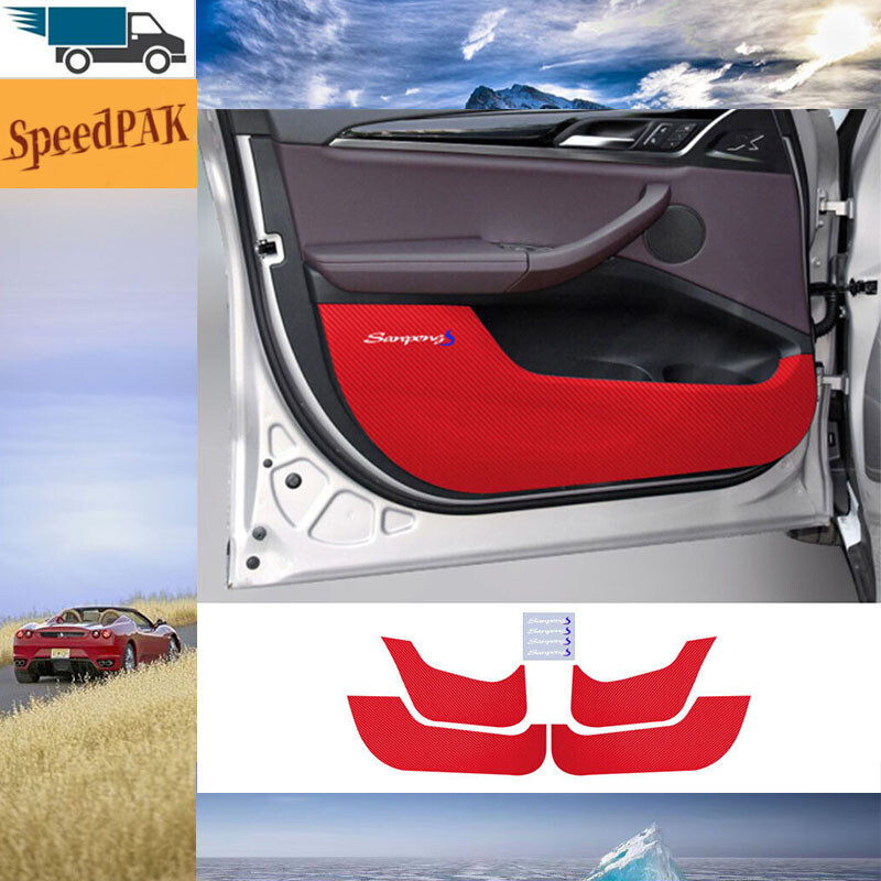 Red Carbon Fiber Leather Inner Door Anti-Kick Panel Cover Trim For BMW ...