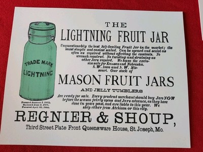 1880s MASON FRUIT JAR ADVERTISING ST JOSEPH MISSOURI LIGHTNING JARS | eBay