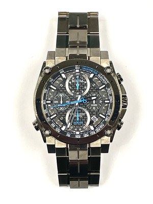 BULOVA PRECISIONIST ICON 98B229 QUARTS WATCH GUNMETAL STAINLESS CURVED ...