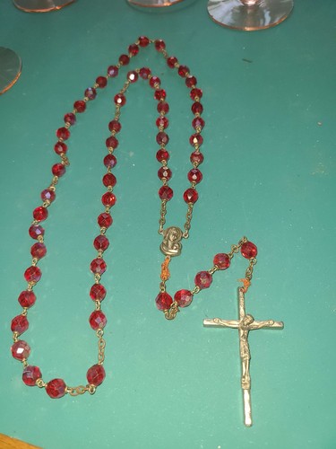 Gorgeous Ruby RED Hand Cut Glass Beads Rosary Catholic Vintage | eBay