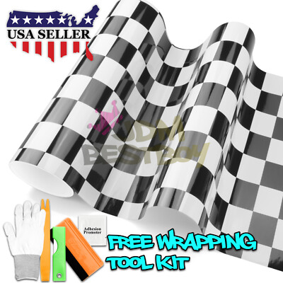 Black White Checker Racing F1 Auto Car Vinyl Wrap Sticker Decal Sheet ...