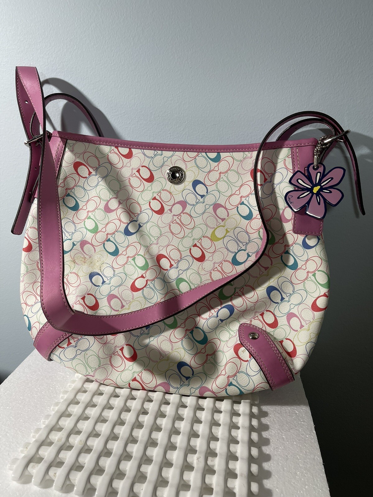 Coach Multicolor Monogram Coated Canvas Pink Trim Hobo Crossbody F16481 ...